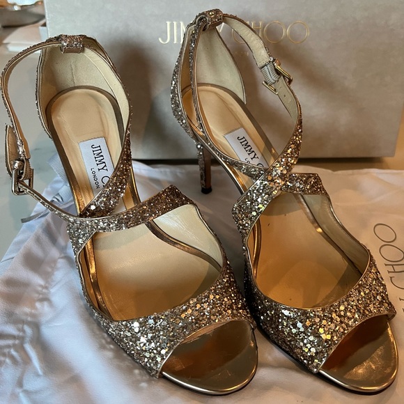 Jimmy Choo | Shoes | Jimmy Choo Emily 85 Course Glitter Sandal In ...